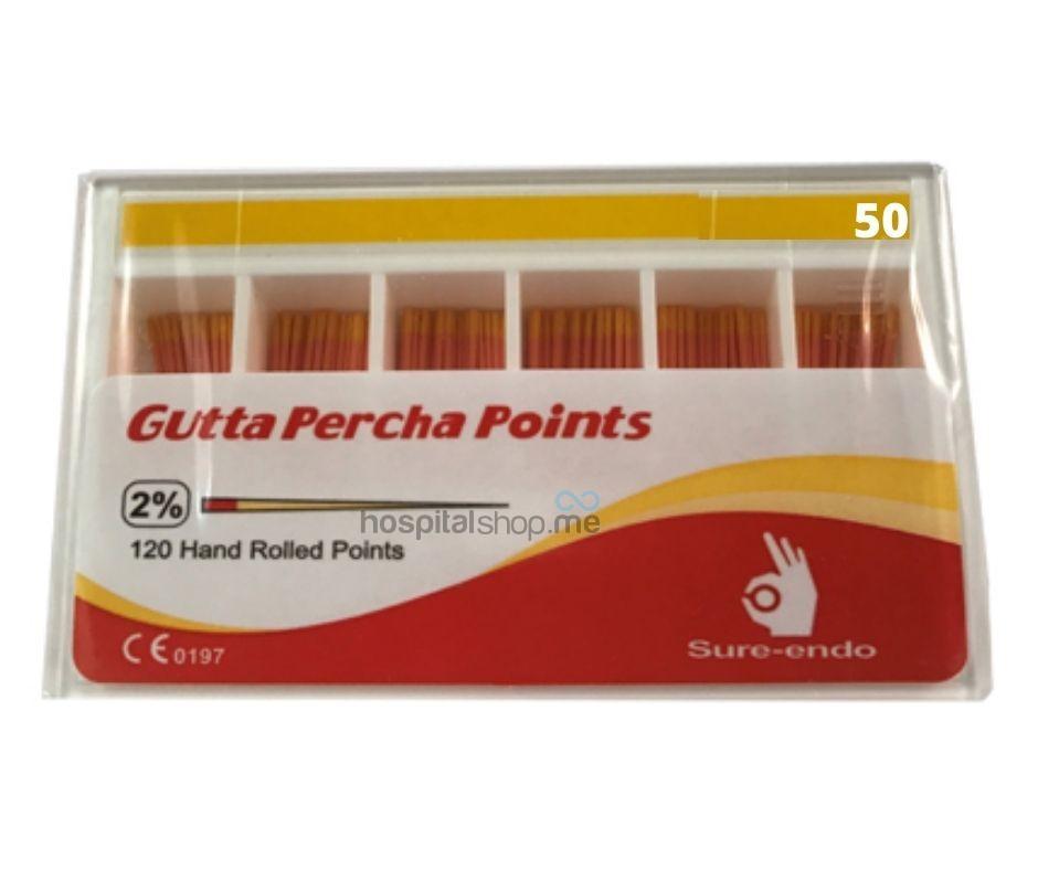 Sure Endo Gutta Percha Points 50 Yellow 120 points